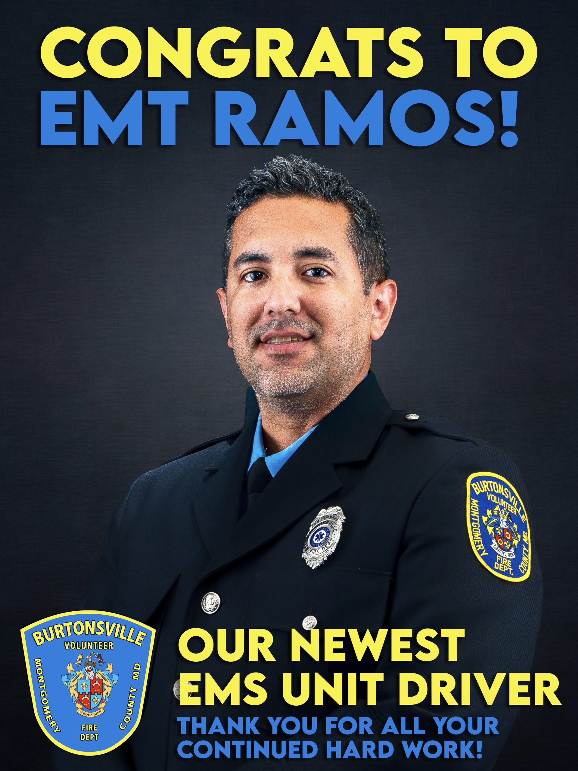 EMT Ramos becomes EMS Unit Driver - Burtonsville Volunteer Fire Department